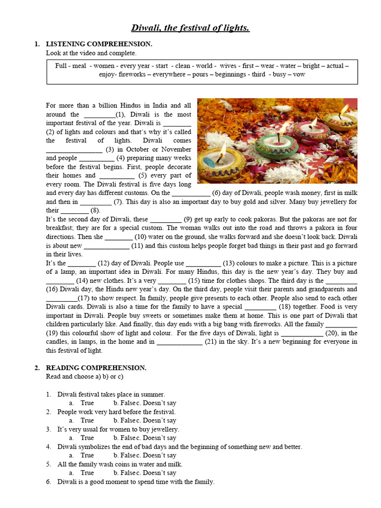 Diwali worksheet adults | PDF