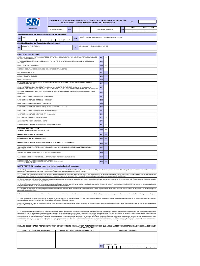 Formulario_107 - Formato 2023 | PDF | Impuestos | Impuesto sobre la renta