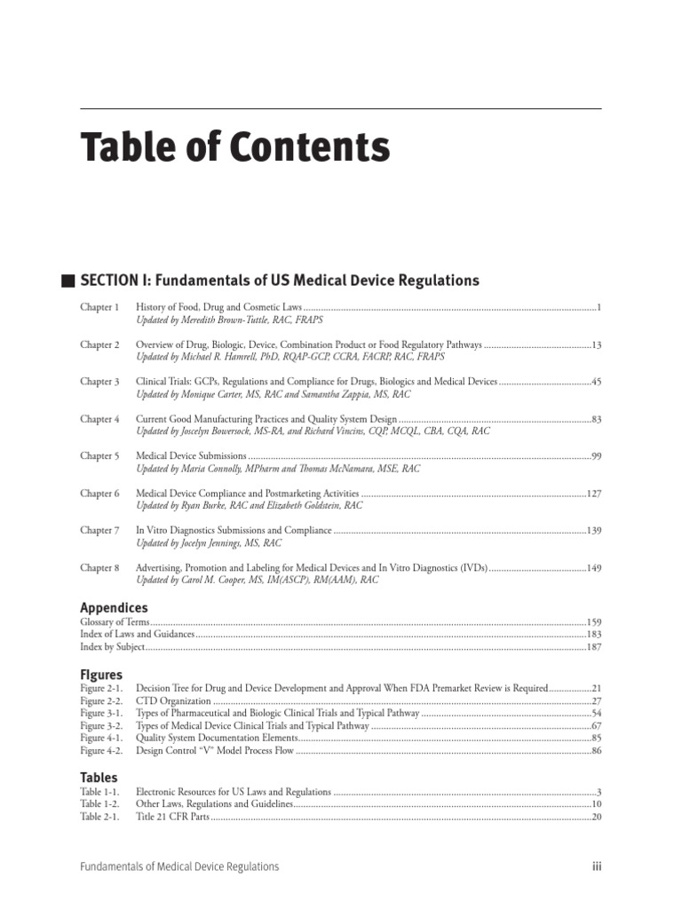 Fundamentals of Medical Device Regulations 3rd Edition Toc | PDF