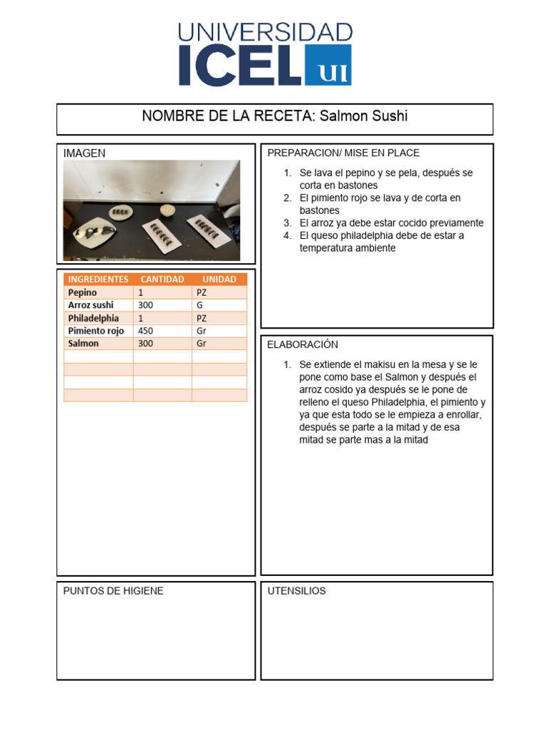 FORMATO RECETAS | PDF | Sushi | Cocina occidental