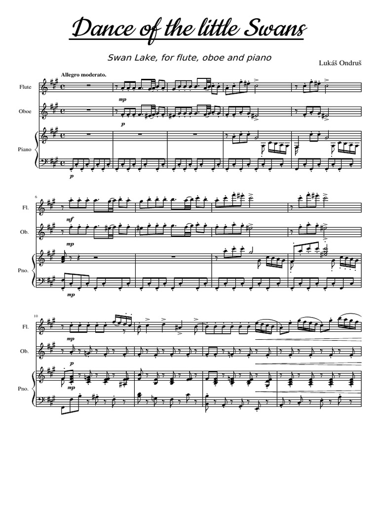 Swan Lake - Dance of The Little Swans For Piano Flute and Oboe | PDF ...