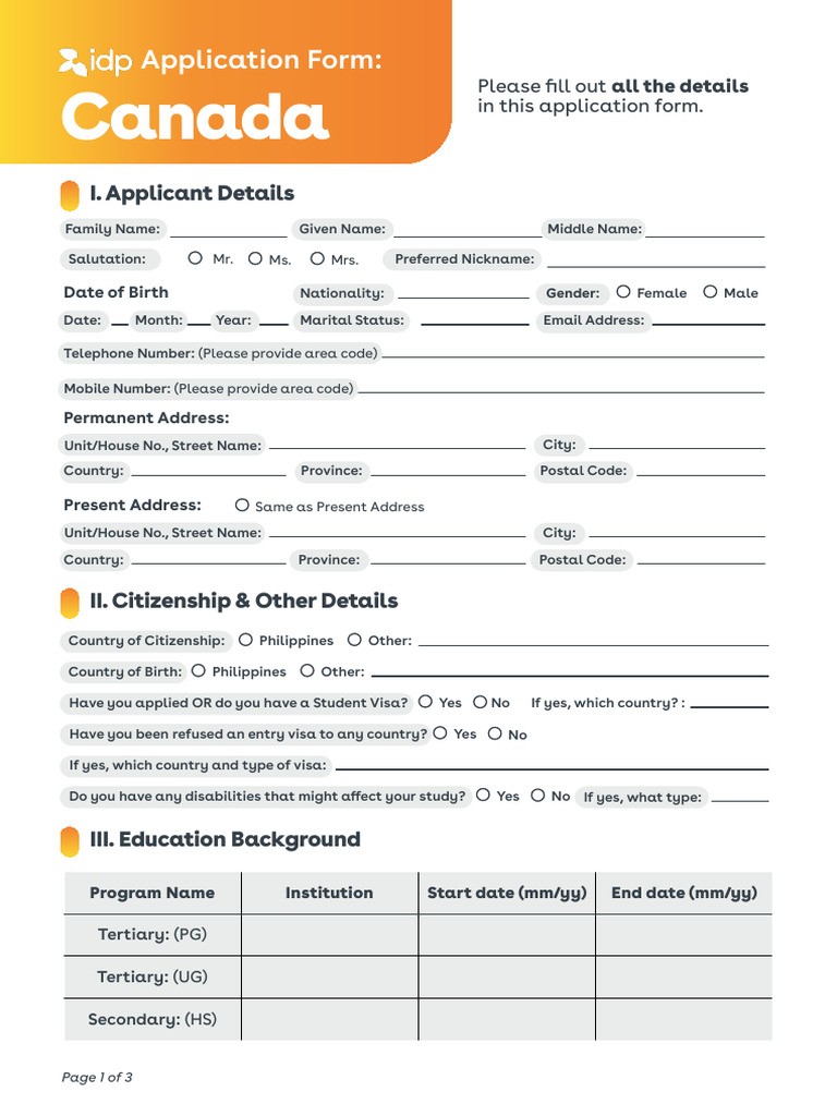 IDP Application Form Details | PDF | International English Language ...