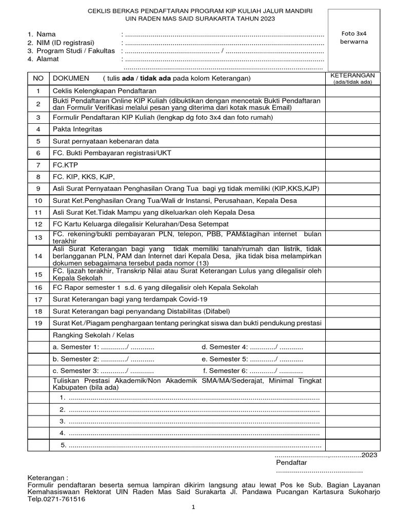 Cek List Dan Formulir Pendaftaran Kip K Tahun 2023 1691570777 | PDF