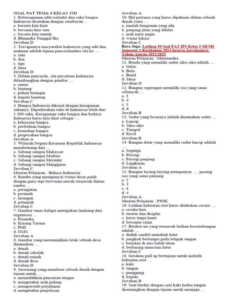 Soal Pat Tema 8 Kelas 3SD | PDF