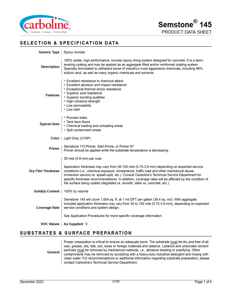 Semstone 145 PDS | PDF | Concrete | Epoxy