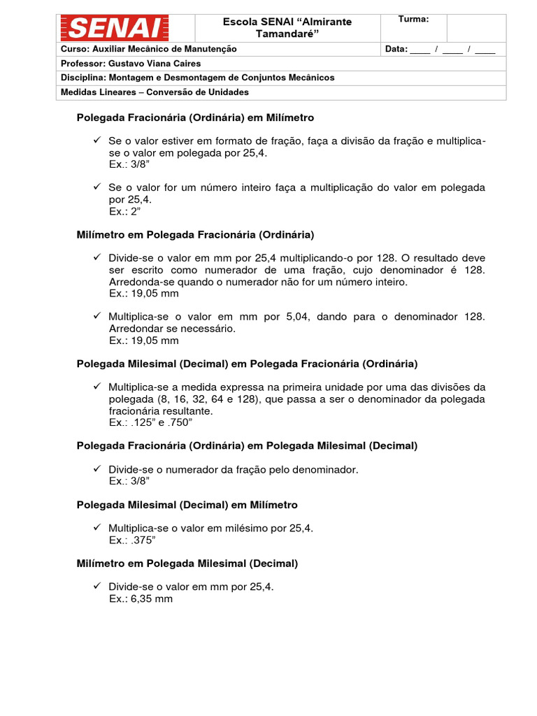 TEORIA_Medidas Lineares_(Conversão de Unidades)+Exemplos | PDF ...