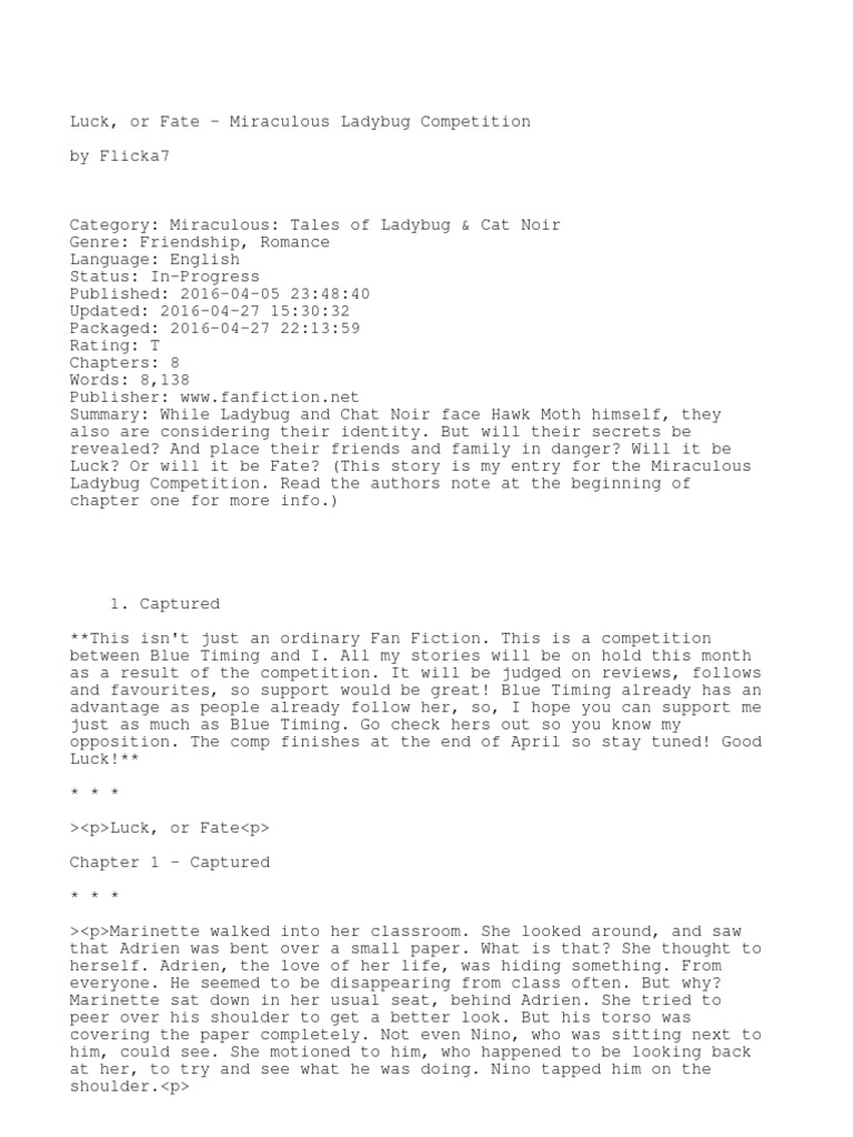 Luck_ or Fate - Miraculous Ladybug Competition-ffnet_11881470 | PDF