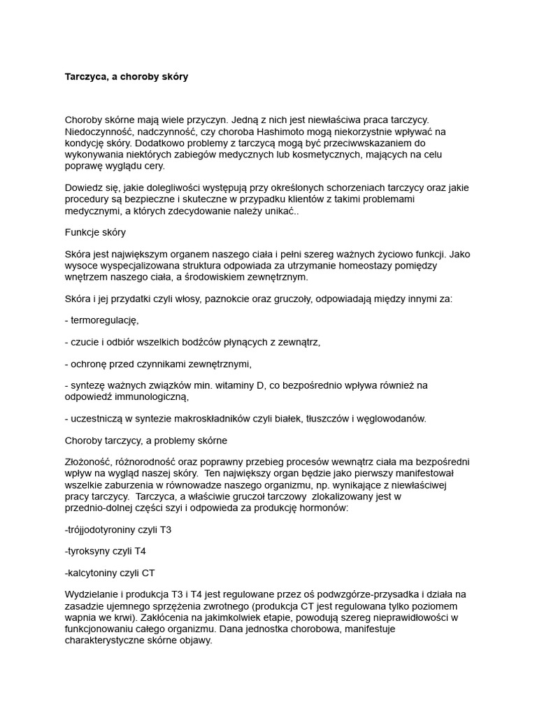 POPR Tarczyca A Choroby Skory | PDF