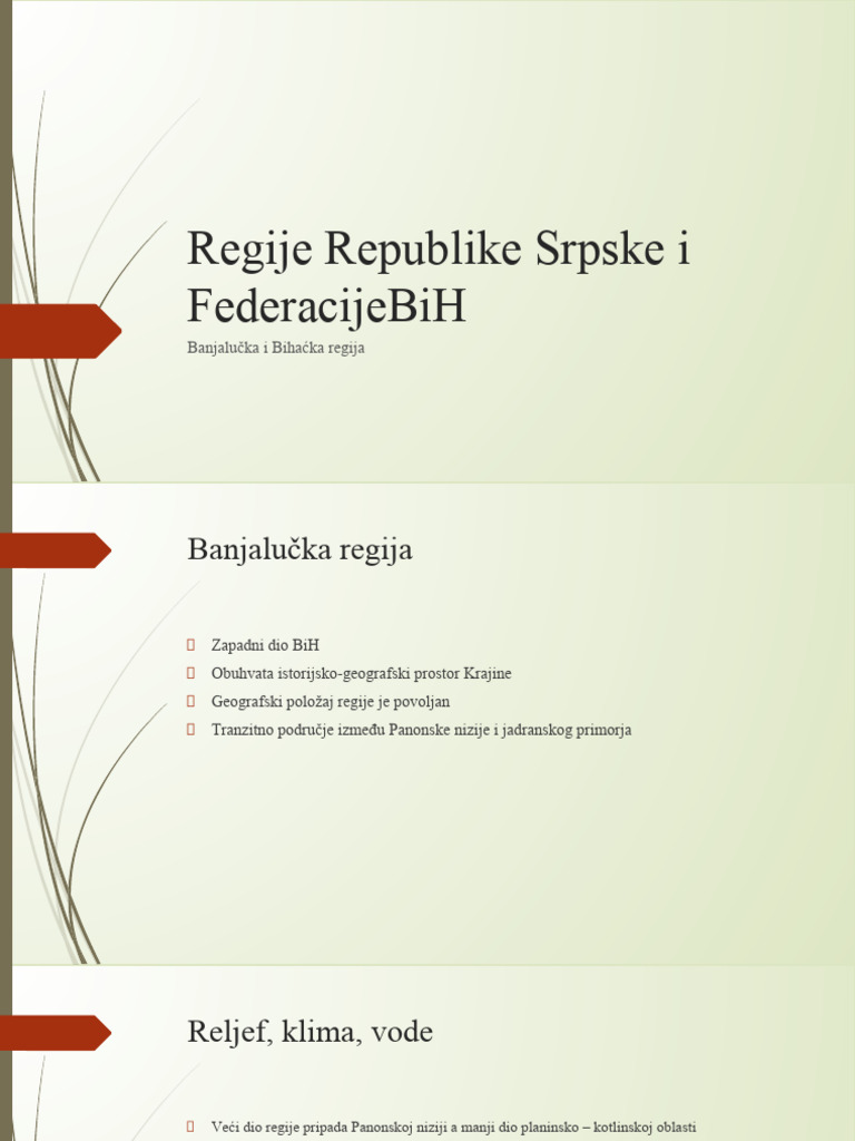 Regije Republike Srpske I Federacije BiH | PDF