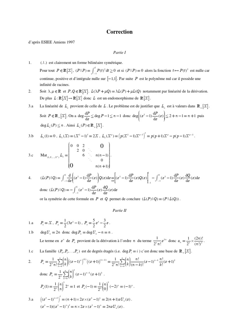 Corrigé Poly Legendre | PDF | Polynôme | Algèbre linéaire
