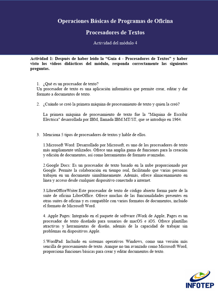 Modulo 4 Infotep Escarlet | PDF | Procesador de textos | Microsoft Word