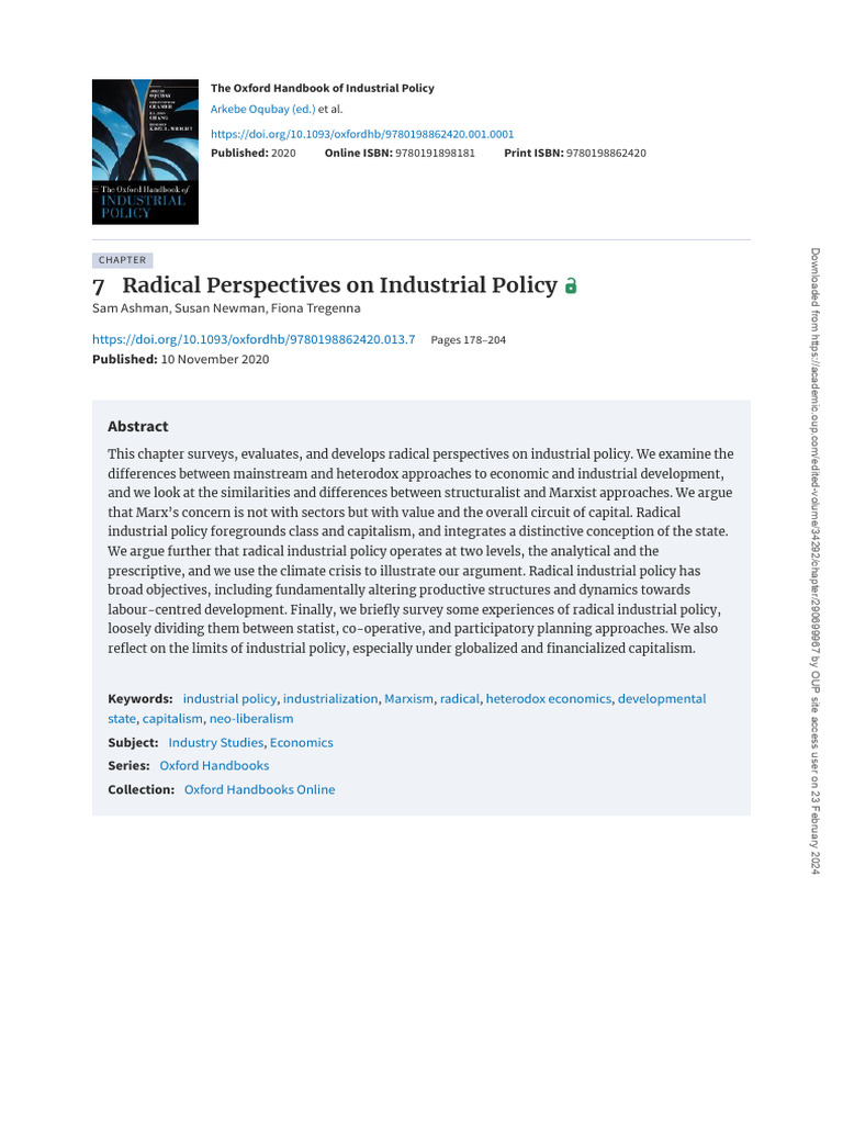 7 Radical Perspectives On Industrial Policy | PDF