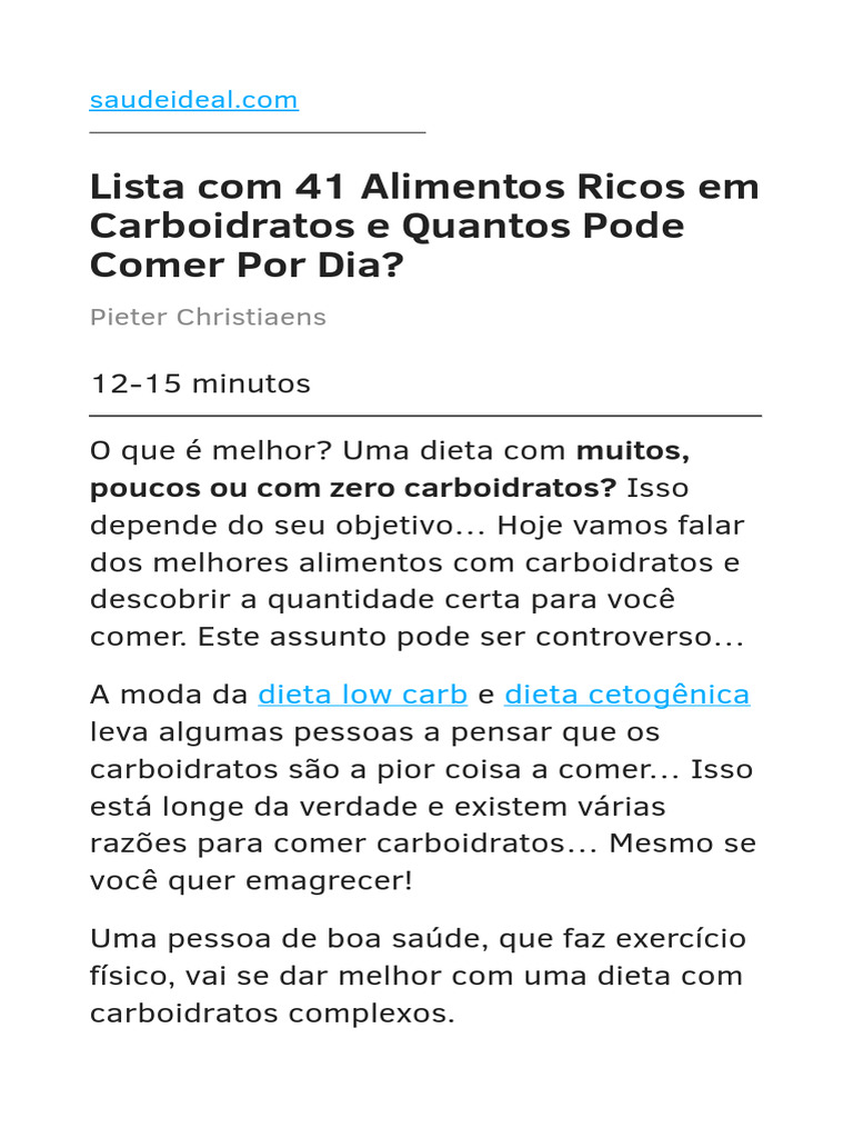 Lista Com 41 Alimentos Ricos em Carboidratos e Quantos Pode Comer Por ...