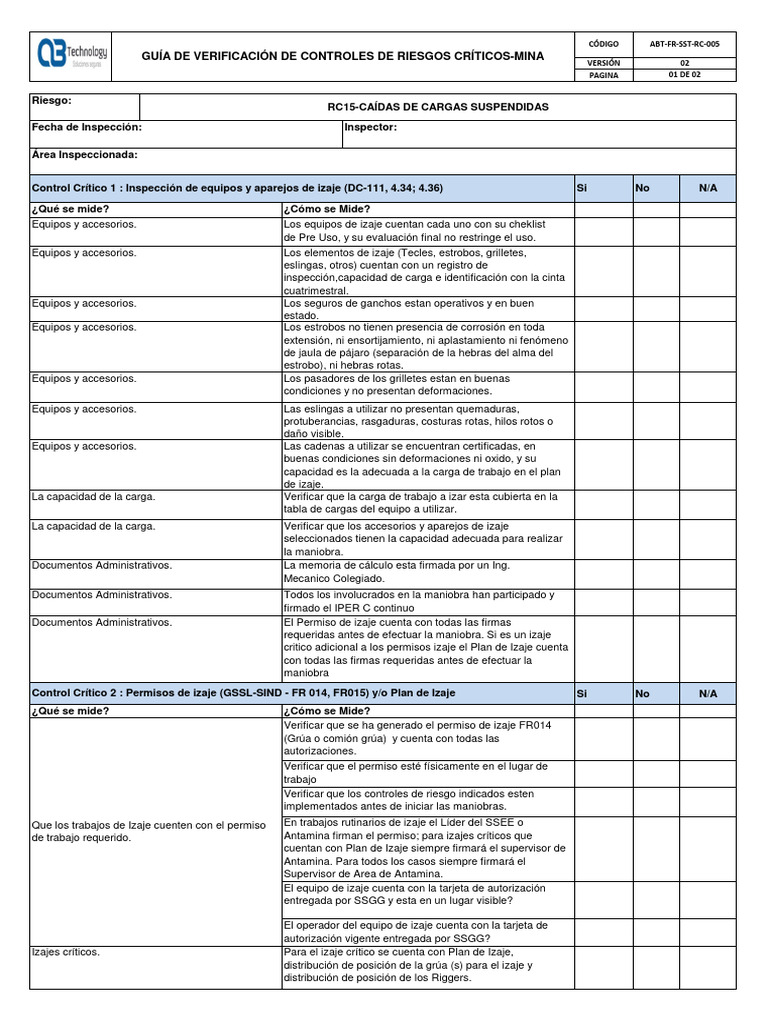 ABHB-FR-SST-RC-005 - RC15 - Caída de Cargas Susupendida V02 | PDF