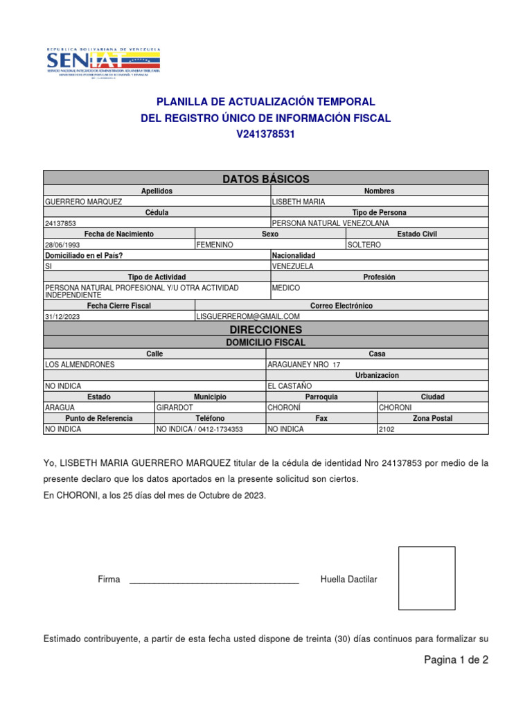 Planilla de Actualizacion Lisbeth | PDF