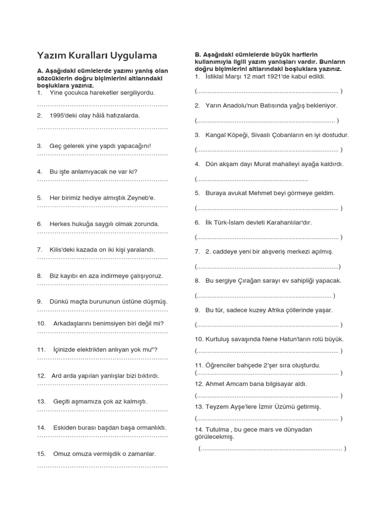 Yazım Kuralları Uygulama | PDF