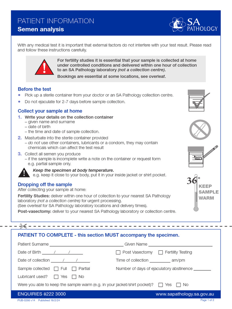 Semen Analysis Instructions for Patients | PDF | Sexual Health ...