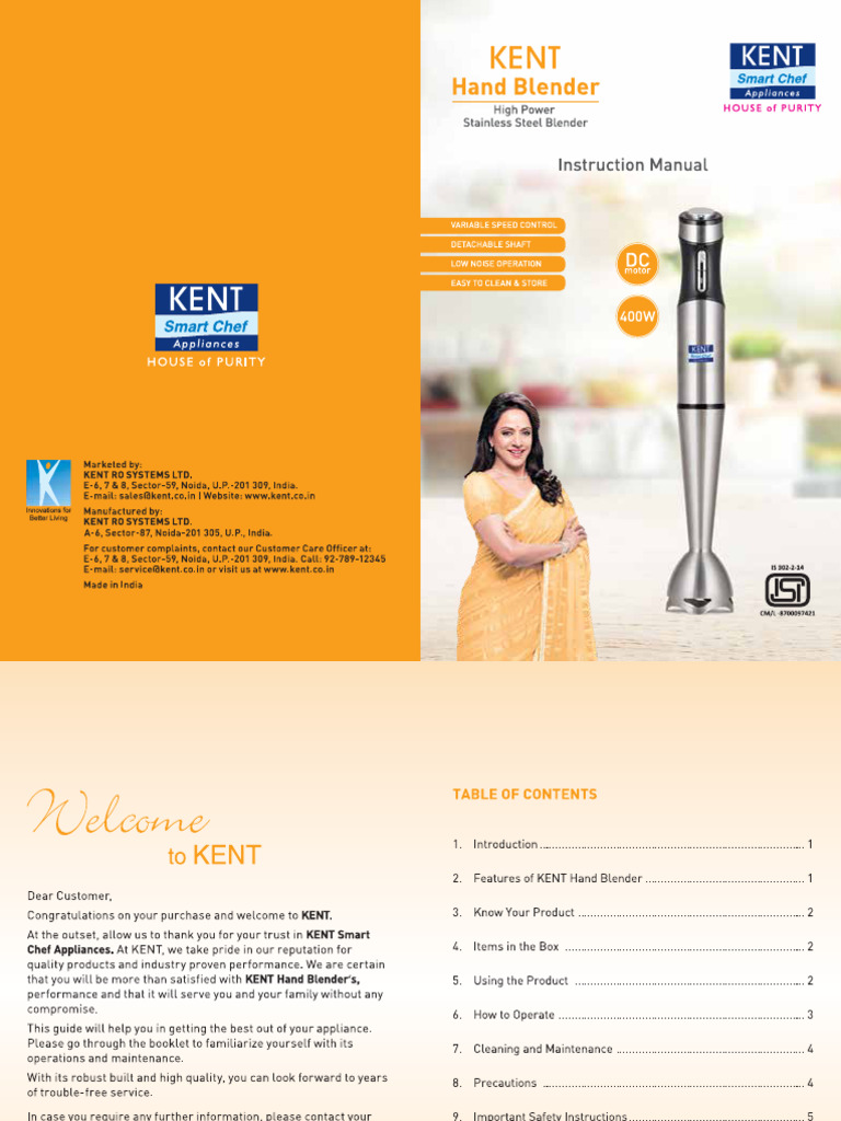 Kent Hand Blender Manual | PDF