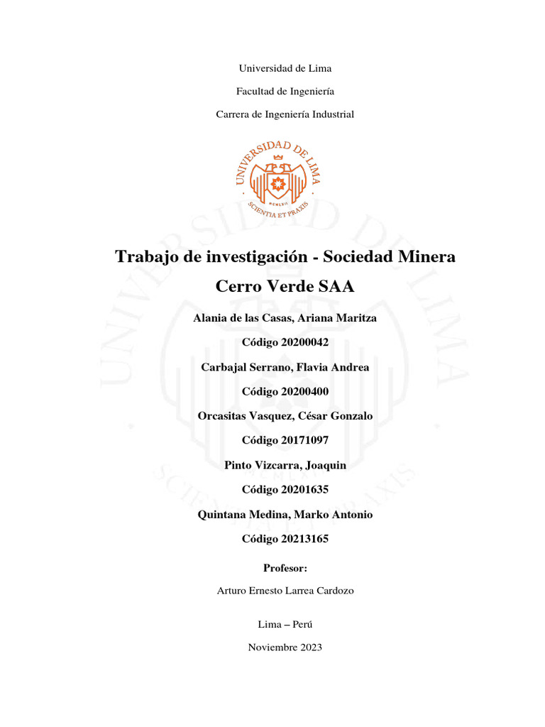 Trabajo de Investigación GRUPO 7 - Sociedad Minera Cerro Verde SAA ...