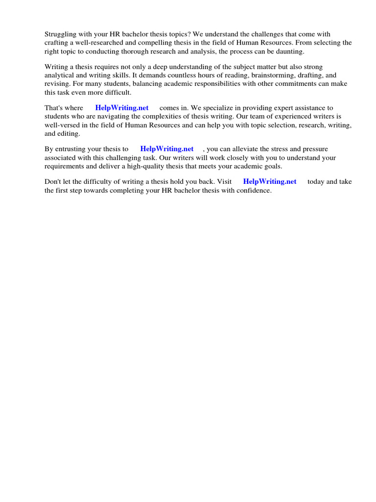 HR Bachelor Thesis Topics | PDF | Thesis | Human Resource Management