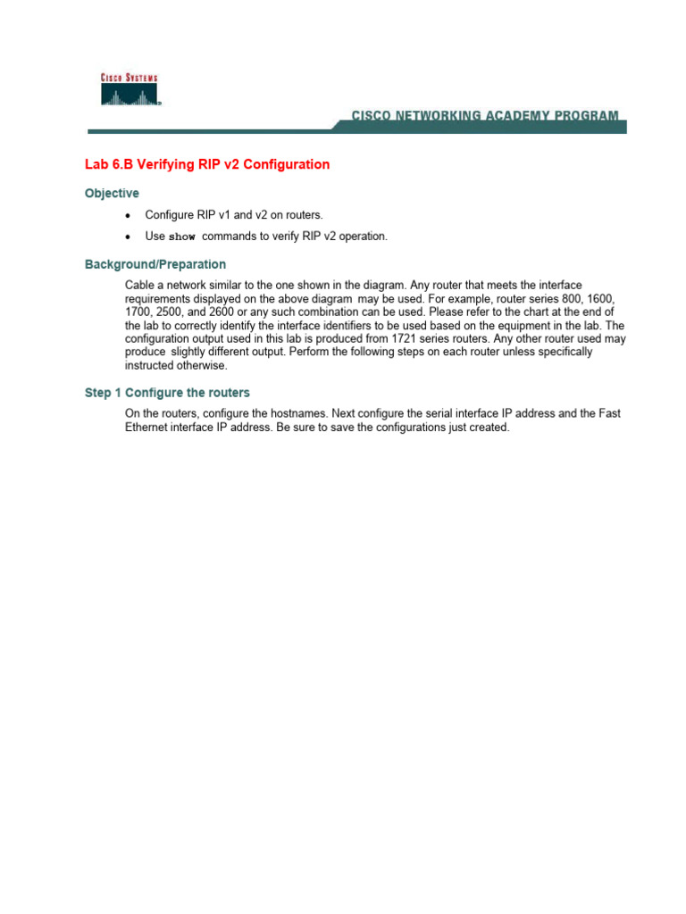Lab06b RIPv2 Routing | PDF | Teaching Methods & Materials | Technology & Engineering