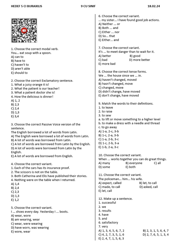 Hedef 9 Cu Sinif Fevral 2024 | PDF