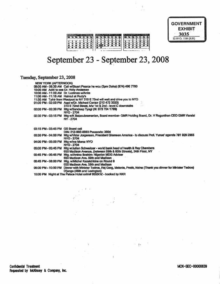 Rajat K. Gupta's Calendar For Sept. 23, 2008 | PDF