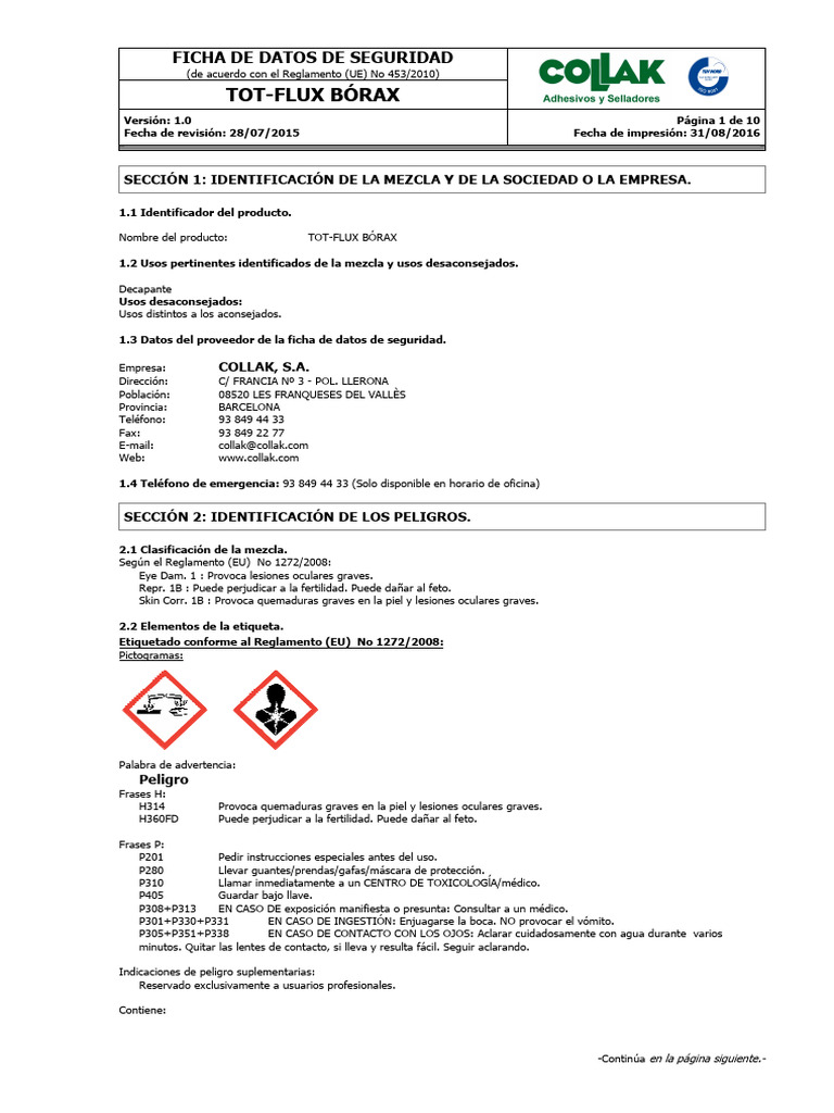 BÓRAX | PDF | Toxicidad | Química