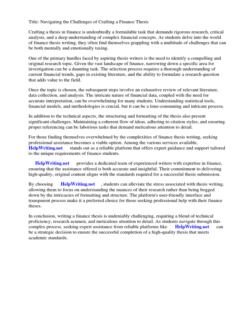Finance Thesis Example | PDF | Thesis | Essays Finance Thesis Example | PDF | Thesis | Essays