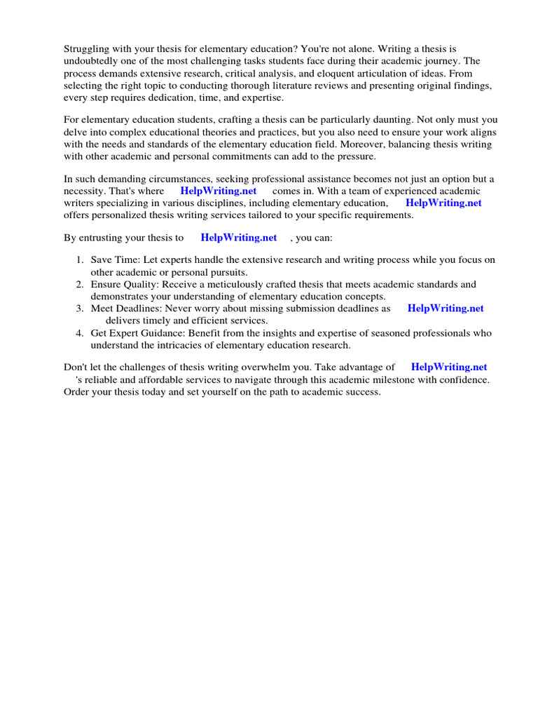 Thesis Title For Elementary Education Students | PDF | Thesis | World Wide Web