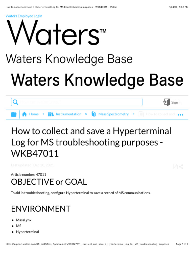How To Collect and Save A Hyperterminal Log For MS Troubleshooting Purposes - WKB47011 - Waters ...