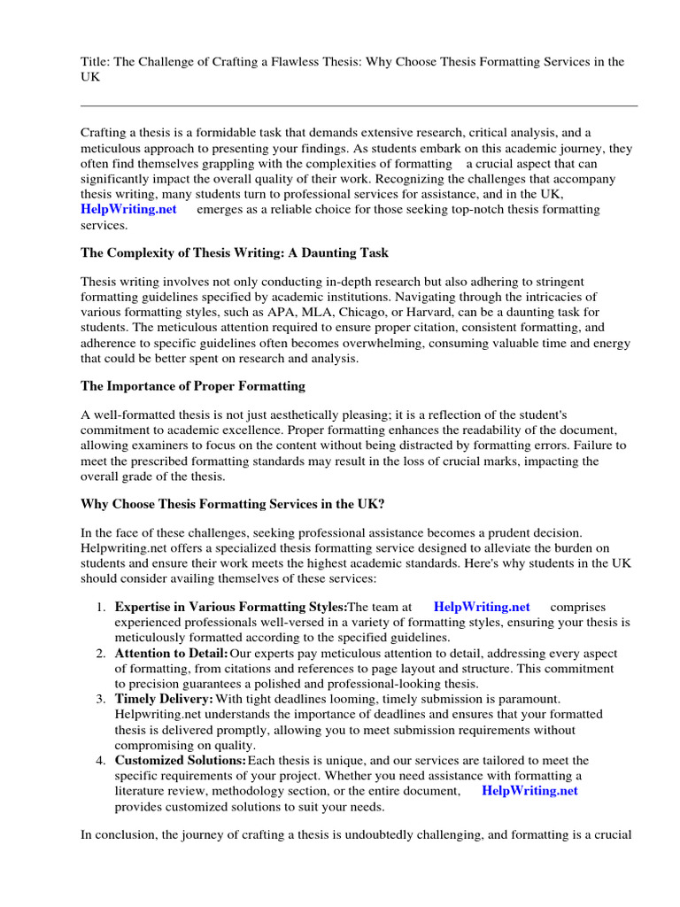 UK Thesis Formatting Services Explained | PDF | Thesis | Essays
