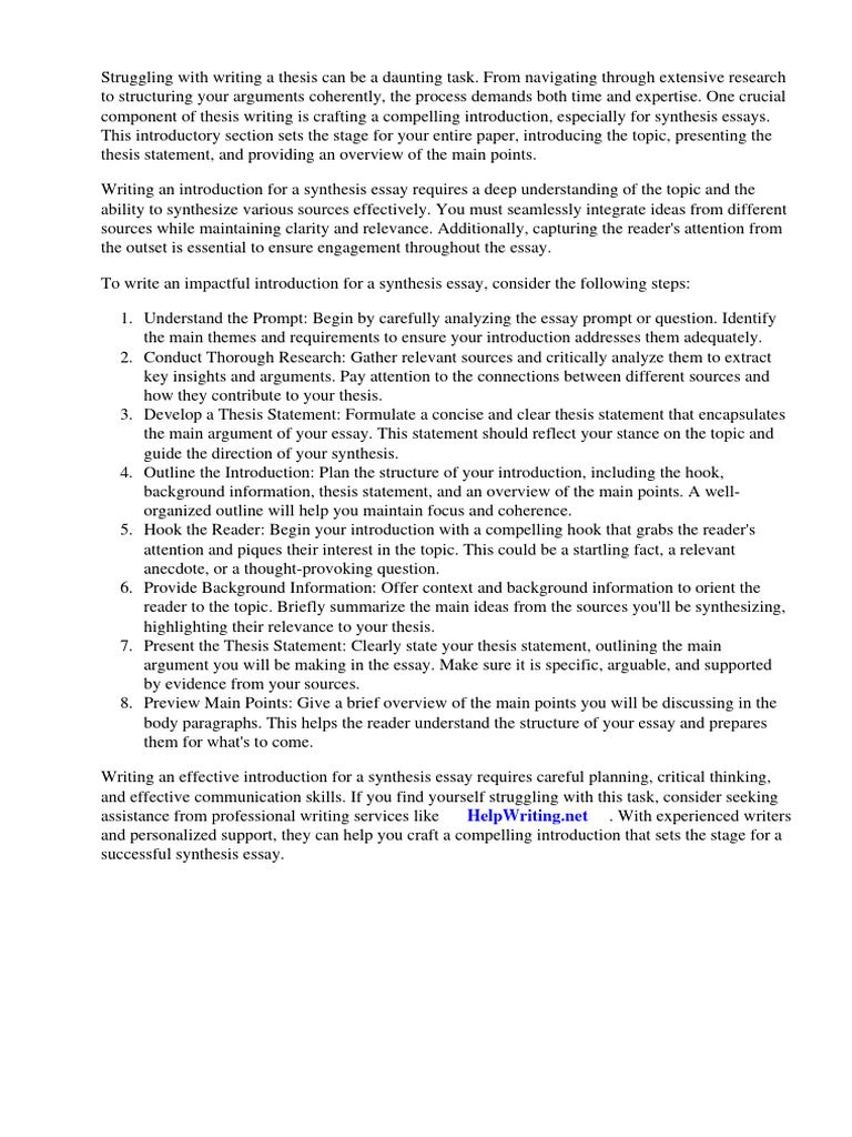 Synthesis Essay Intro Guide | PDF | Essays | Dialectic