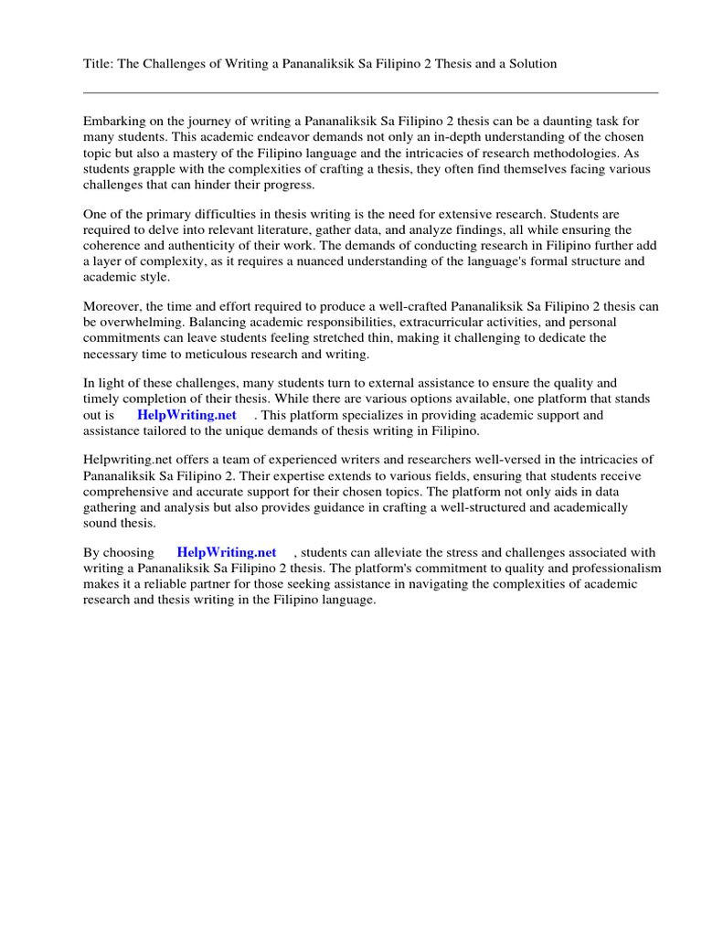 Pananaliksik Sa Filipino 2 Thesis Pdf