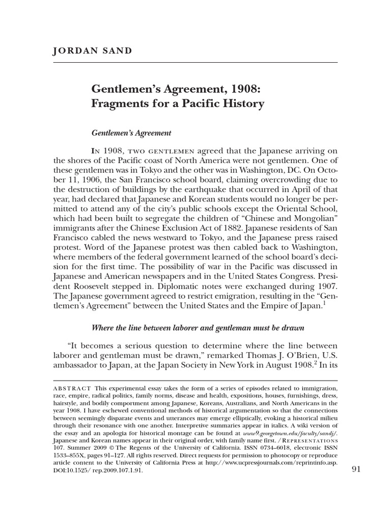 1908 Gentlemen's Agreement Overview | PDF | Politics | Travel