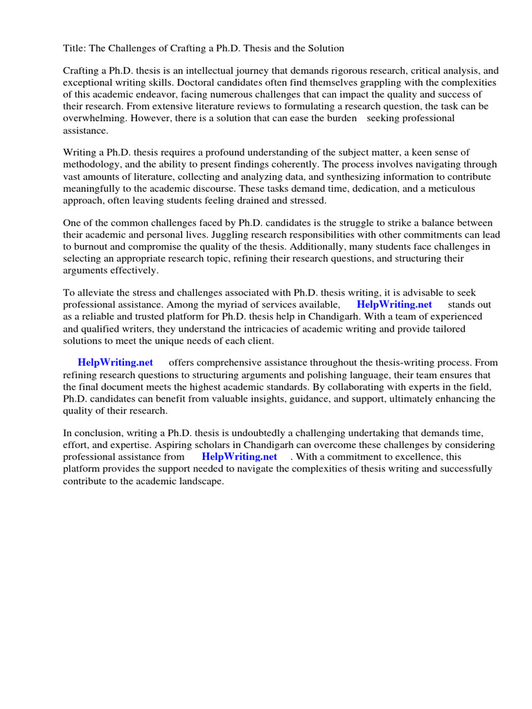 PHD Thesis Help in Chandigarh | PDF | Thesis | Doctor Of Philosophy