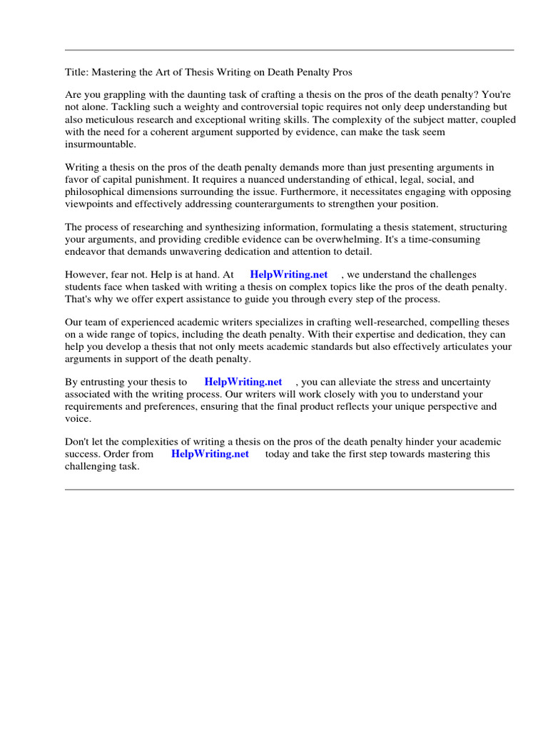 Thesis On Death Penalty Pros | PDF | Capital Punishment | Capital ...