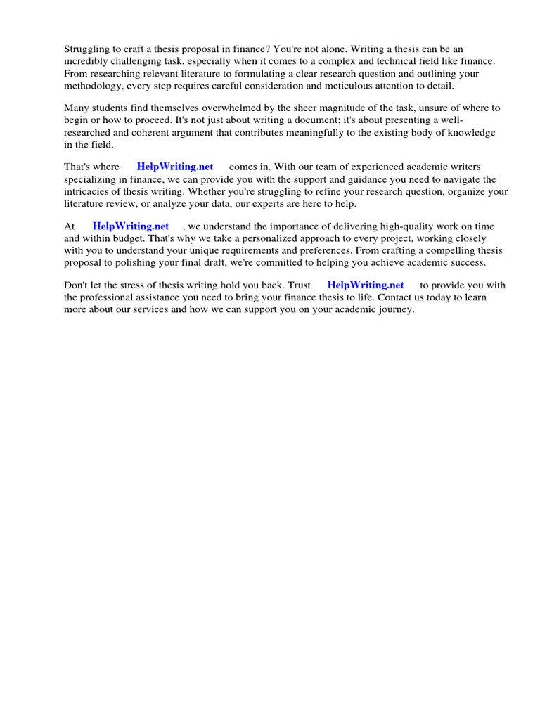 Thesis Proposal Sample For Finance | PDF
