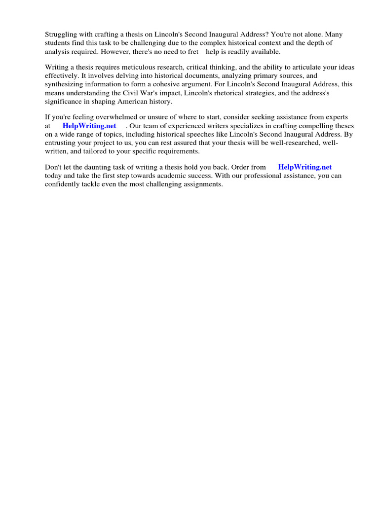 Lincolns Second Inaugural Address Thesis | PDF