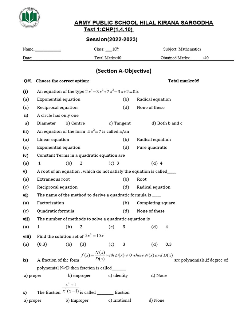 Test 1 (CH, 1,4,10) | PDF