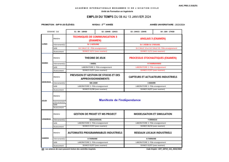 Edt Gip 19 - S16 - 08 Janvier | PDF