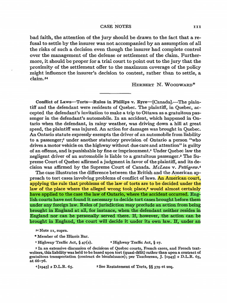 Conflict of Laws. Torts. Rules in Phillips v. Eyre | PDF