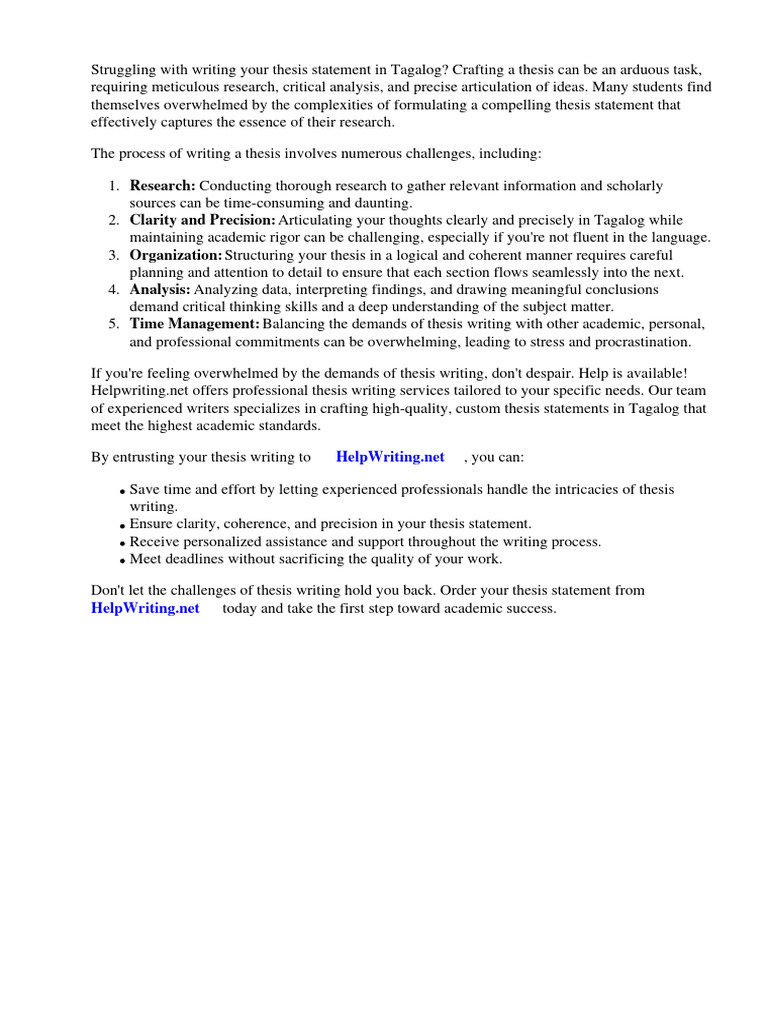 Sample Thesis Statement Tagalog | PDF | Tagalog Language | Critical ...