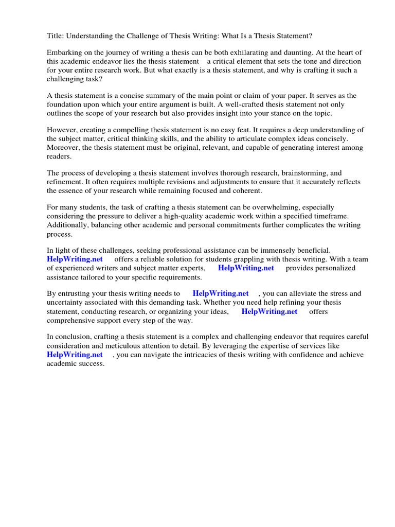 What Is A Thesis Statements | PDF