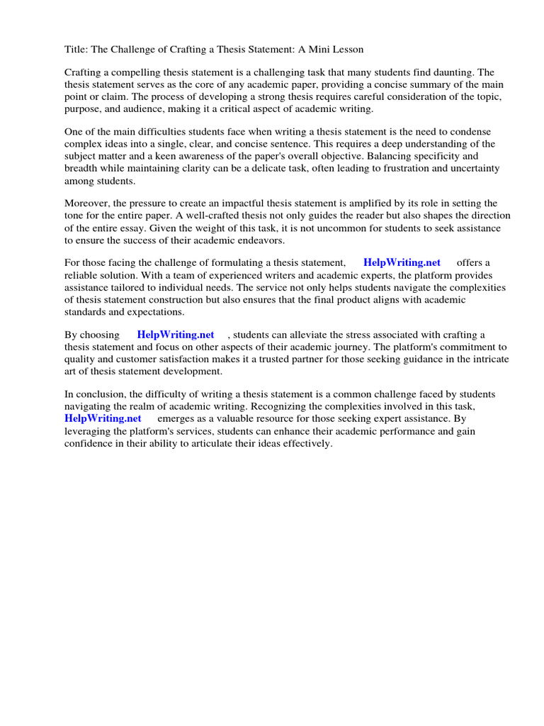 Mastering Thesis Statement Creation | PDF