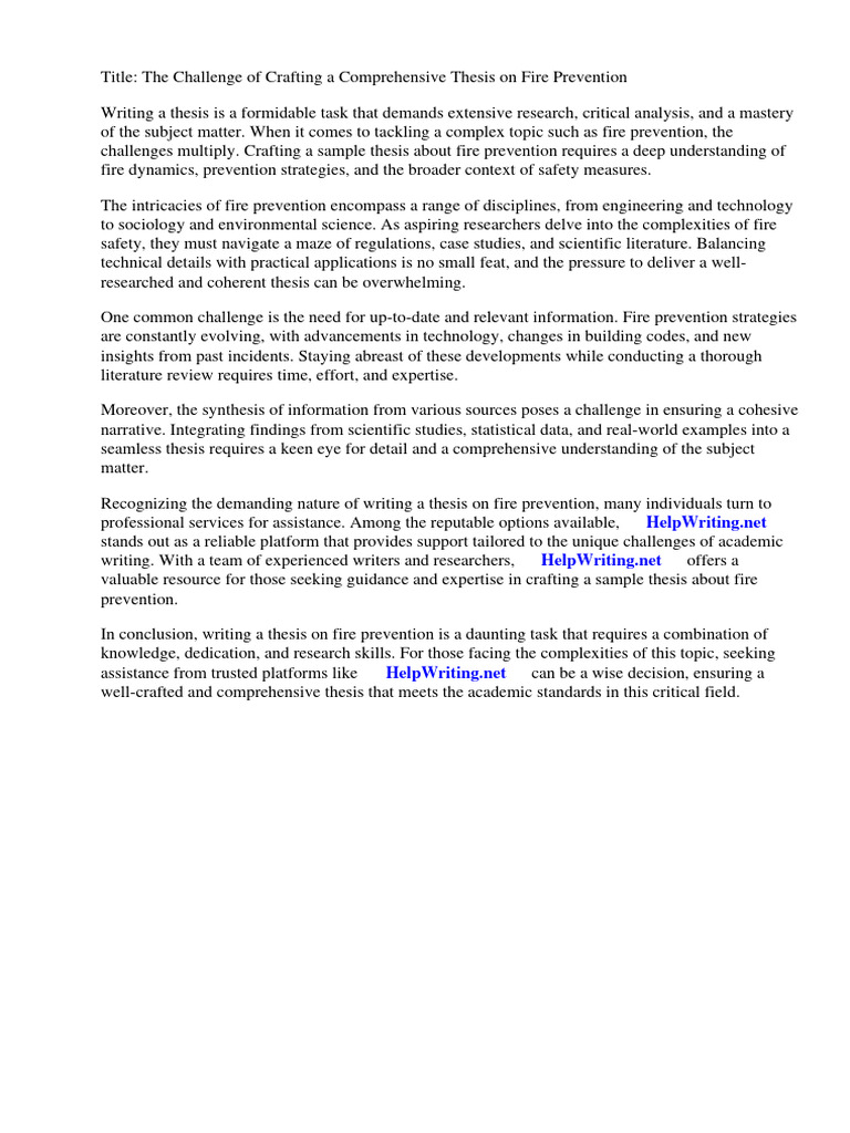 Sample Thesis About Fire Prevention | PDF | Firefighter | Firefighting