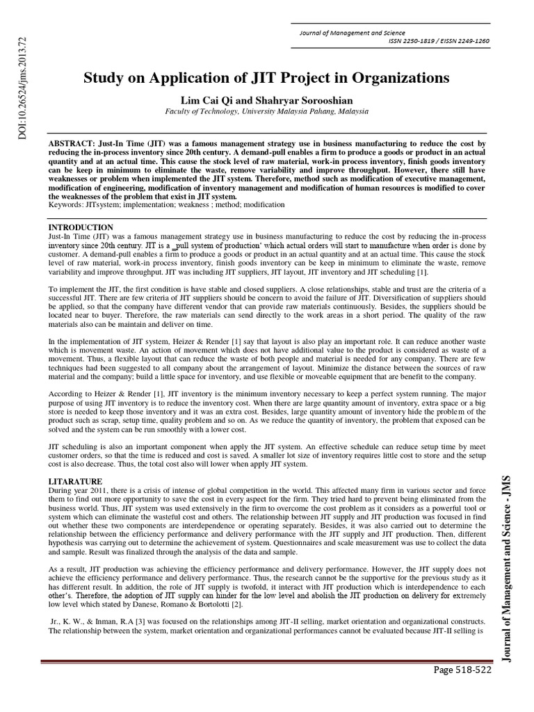 JIT Implementation in Organizations | PDF | Business