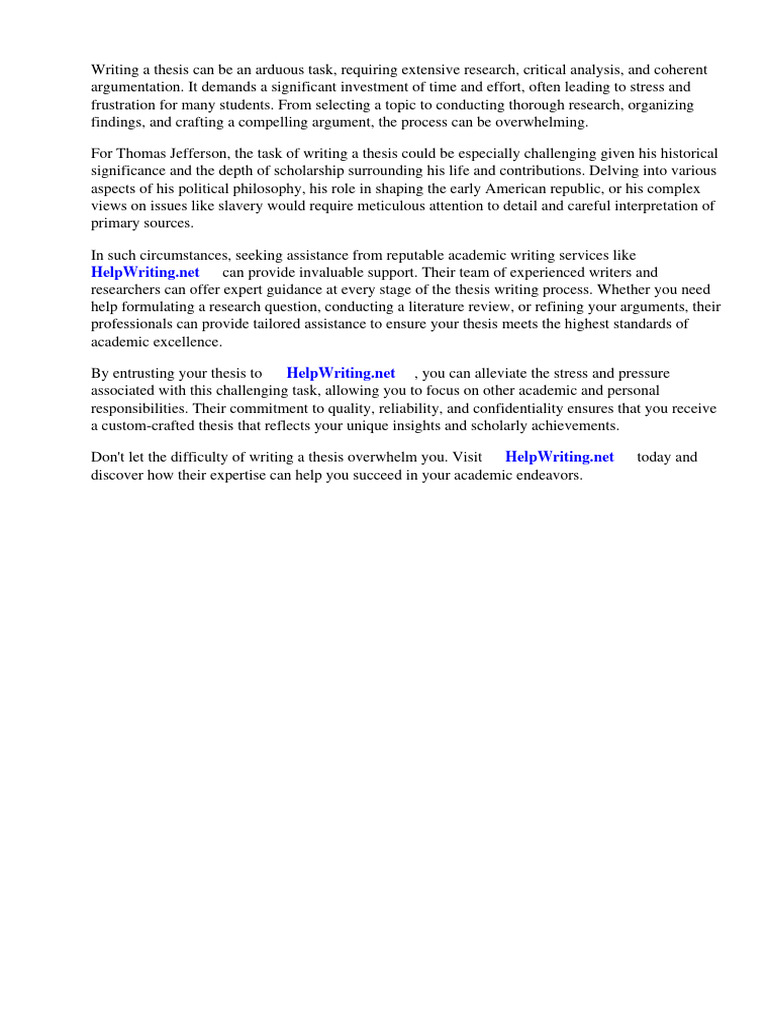 Thesis for Thomas Jefferson | PDF | Thomas Jefferson | Alexander Hamilton