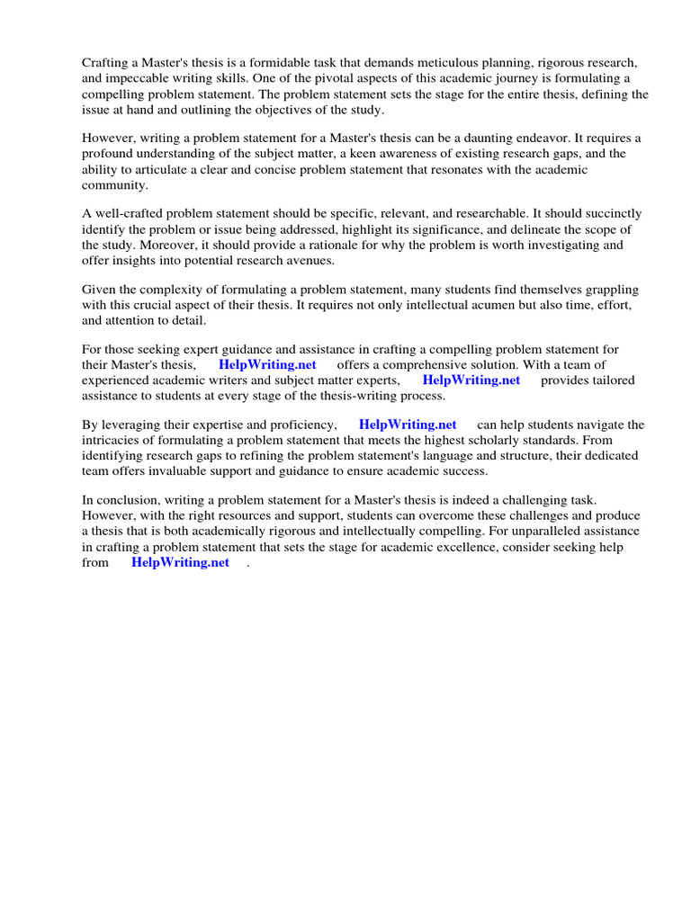 Masters Thesis Problem Statement Example | PDF | Thesis | Essays Masters Thesis Problem Statement Example | PDF | Thesis | Essays