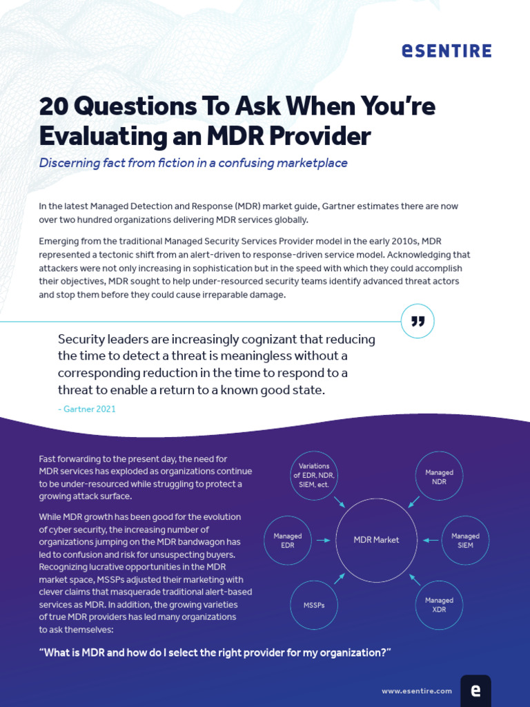 20 Questions To Ask MDR Provider MSSP | PDF